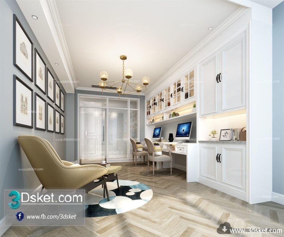 3D Interior Model Work Room J005 Scene 3dsmax - Download 3D Model Free ...